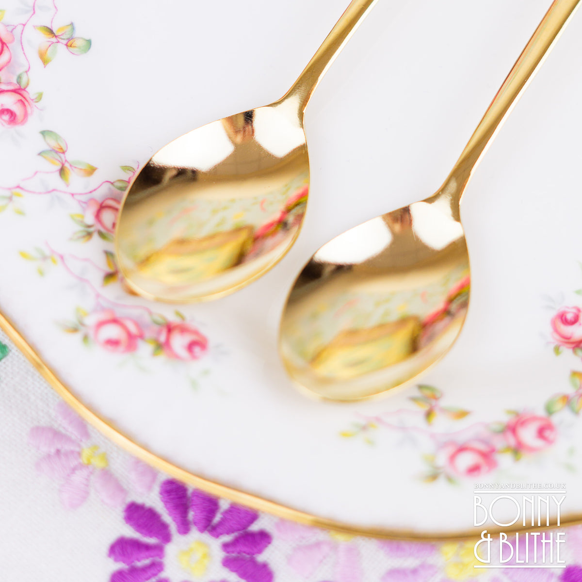 Pair of Gold Plated Rose Teaspoons
