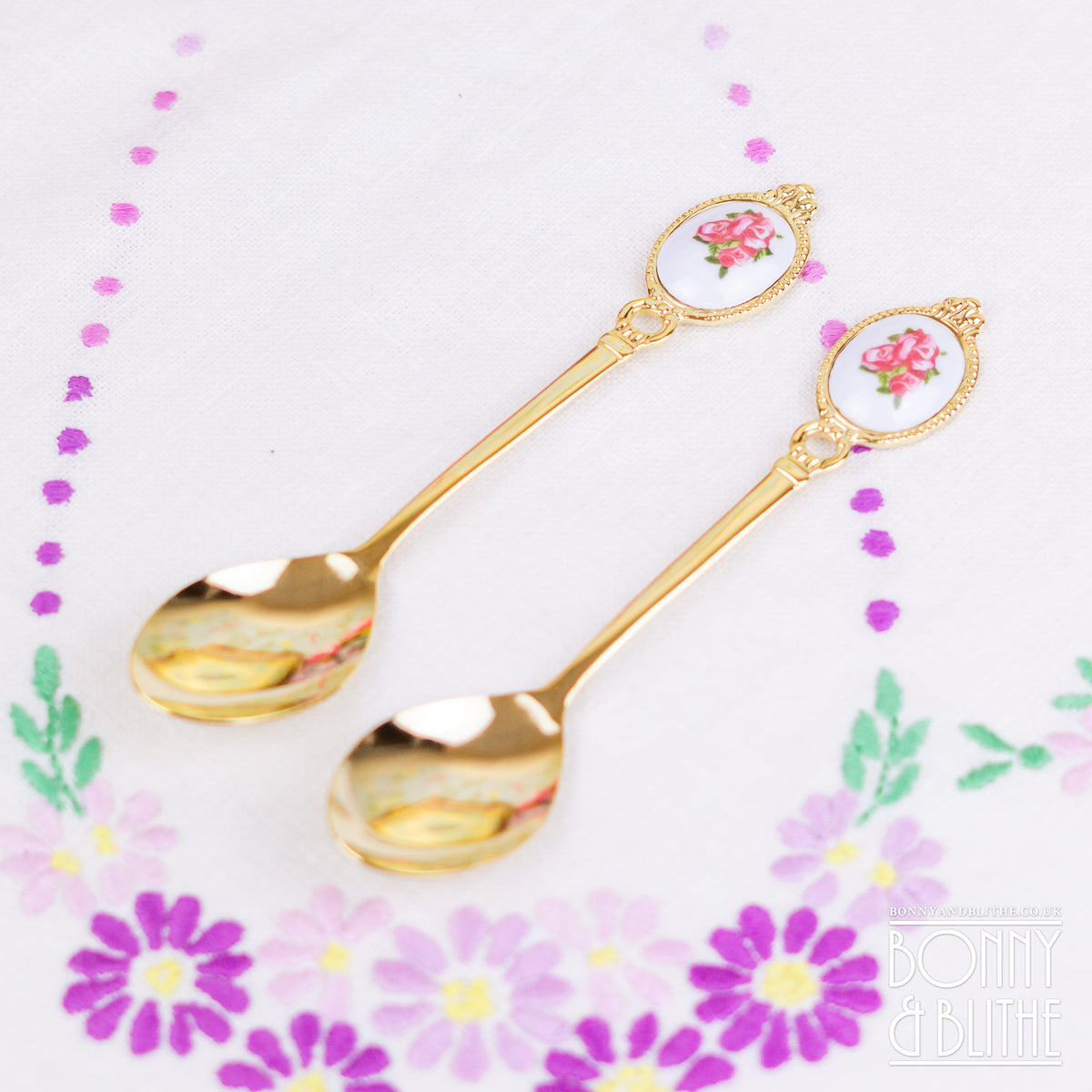 Pair of Gold Plated Rose Teaspoons